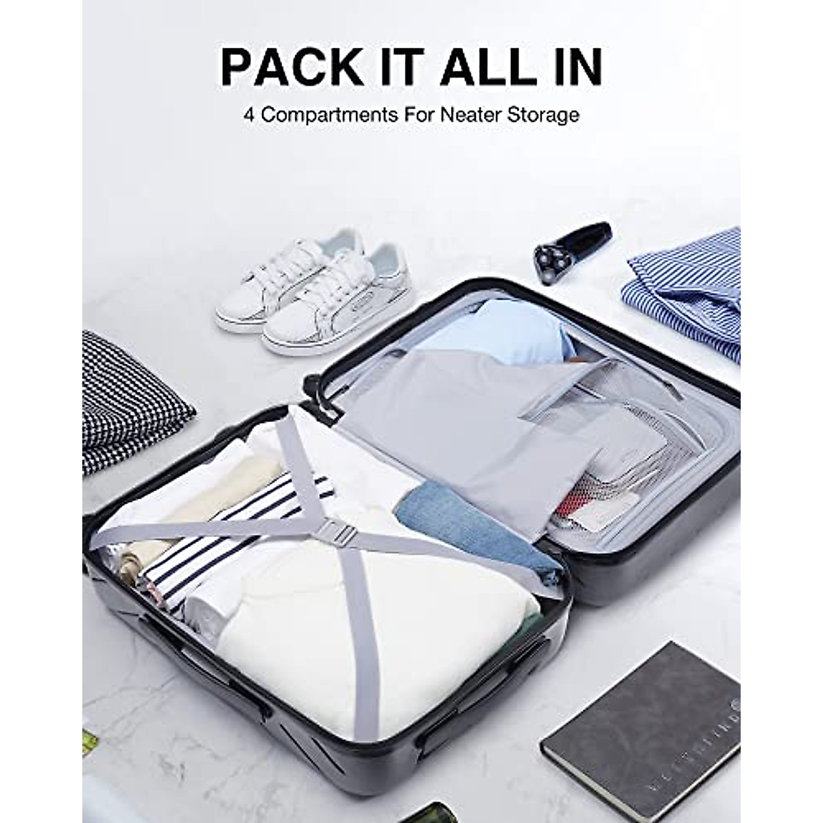 BAGSMART Carry On Luggage 22x14x9 Airline Approved, 1OO% PC Lightweight Carry On Hardside Suitcase, 20 Inch Hard Shell Luggage with Spinner Wheels, Waterproof Rolling Suitcase, Silver Gray