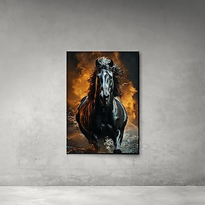 Majestic Black Stallion Galloping In The Clouds, Black Horse On Salt Flats, Canvas Print, Black Horse Print, Black Horse Wall Art, Decor Canvas, Art Print