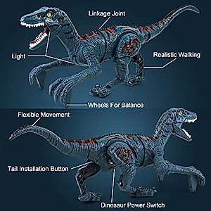 Remote Control Dinosaur Toys Kids - Jurassic Velociraptor Toys Imitates Walking and Sounds - Dinosaurs Toys for Boys Girls 3-5 +, Robot Toys That Can Sing, Shaking Head and Tail in Kids' Electronics