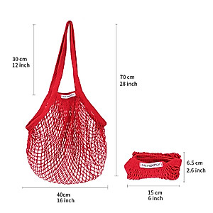 5 Pack Reusable Cotton Mesh Grocery bags with long handle shopping net bags vegetable bags string bag produce for groceries net shopping bags string grocery bag knit tote bags Portable Washable