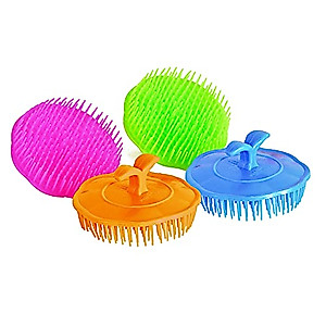 Niva Hair Scalp Massager Shampoo Brush - Flexible Scalp Exfoliator Dandruff Brush and Grass Shape Handle - Baby Shower Bath Brush Suitable for Women, Men & Pets | Pack 0f 4 (Blue-Green-Orange-Fuchsia)