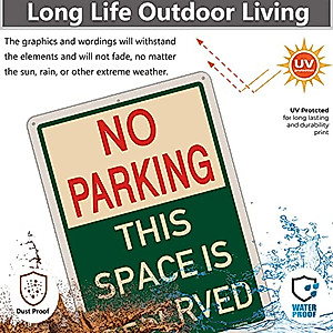 2 Pack No Parking This Space is Reserved Signs 14x10 Inches No Parking Signs Traffic Control Signs Metal Reflective Sturdy Rust Aluminum Weatherproof Durable Easy to Install