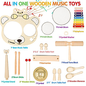 Toddler Musical Instruments Set, 9 in 1 Wooden Percussion Instruments for Toddlers, Montessori Musical Instruments for Boys Girls Early Learning