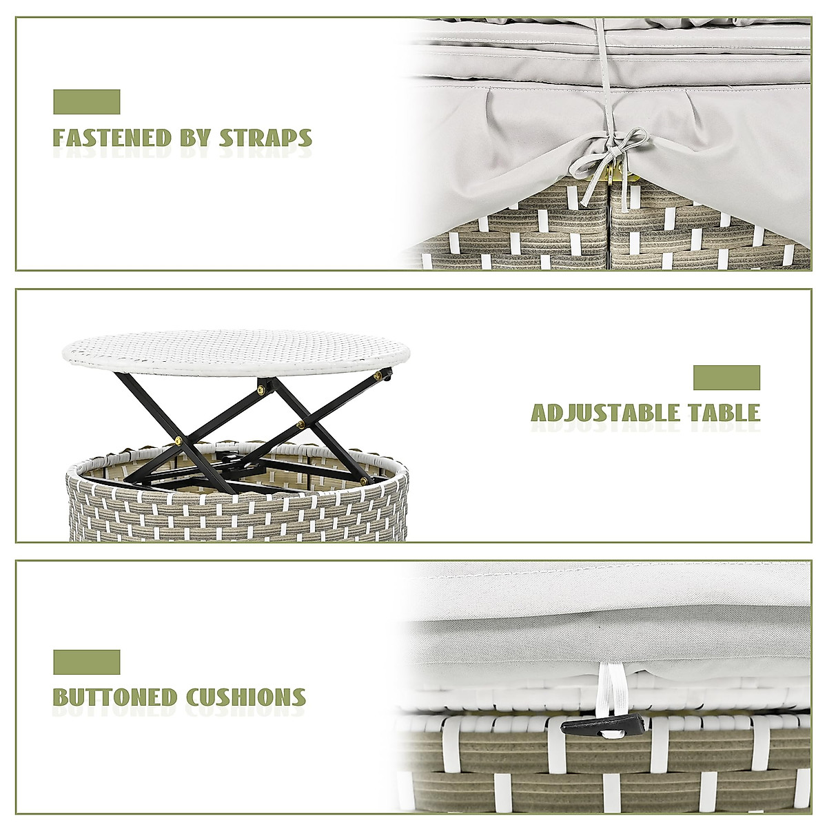 Merax Patio Conversation Set, 5-Piece Outdoor Furniture Round Sectional Sofa Set Rattan Daybed Two-Tone Weave Sunbed with Retractable Canopy, Gray