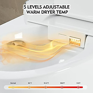 Wekuku Luxury Smart Toilet With Dryer And Warm Water, Elongated Bidet Toilet With Heated Seat, With Remote Control, Led Night Light, Power Outage Flushing, Soft Close Cover, Whit (White) (1 Seat)