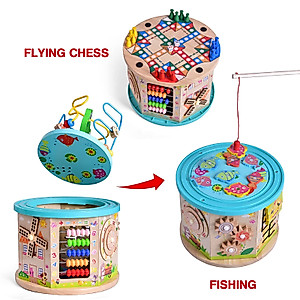 FUN LITTLE TOYS Activity Cube Toys Baby Wooden Bead Maze Shape Sorter Toys, Activity Cube for Toddlers