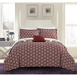 Chic Home Belmont Neil 4 Piece Reversible Duvet Cover Set, Queen, Beige