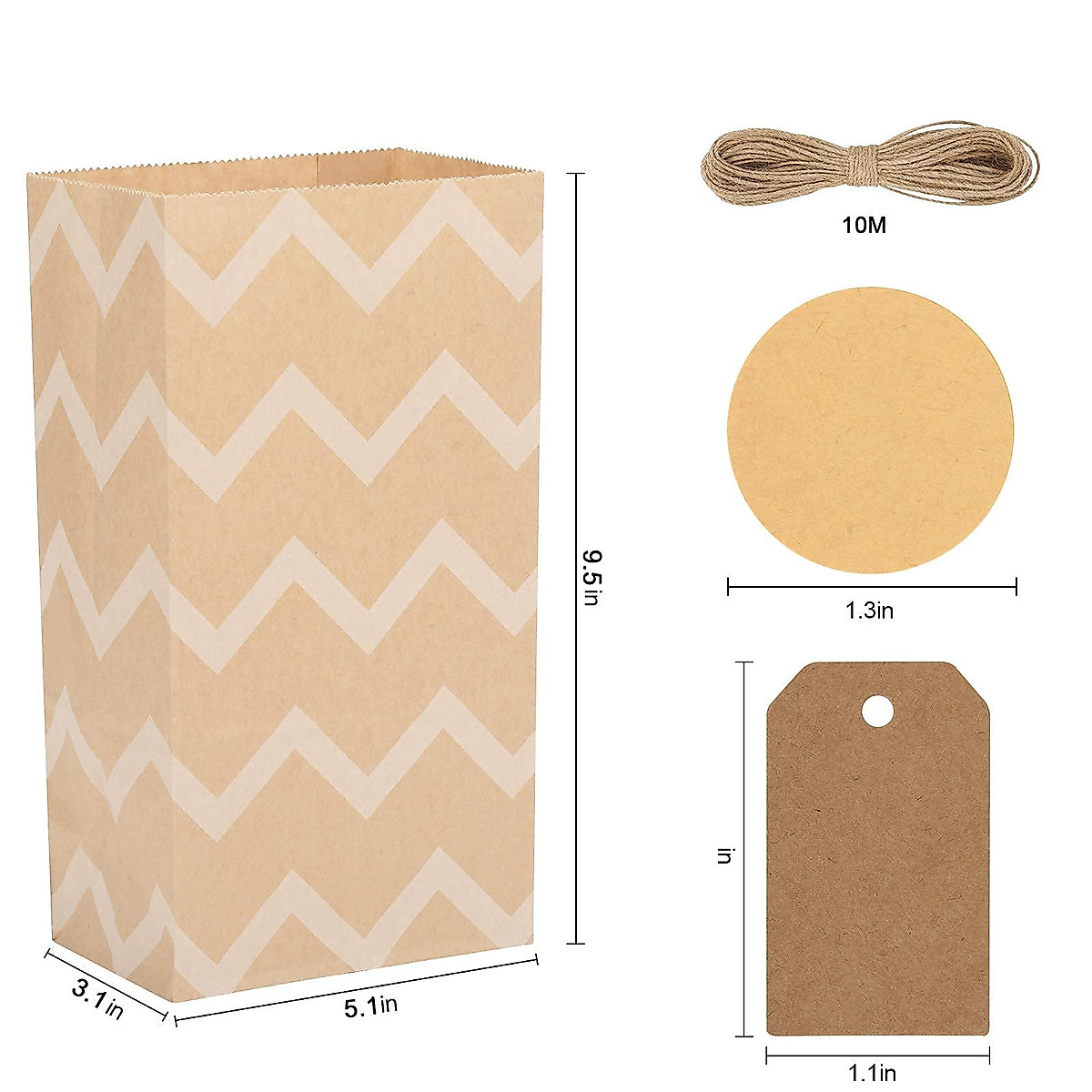 Swedin 24 Pcs Paper Goodie Bags for Cookies, Party Favor Bags, Paper Treat Bags for Candies, Cookies etc.[8 Each of Chevron, Dots, Solid]