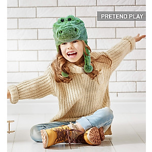 DolliBu Alligator Plush Hat - Soft Stuffed Animal Winter Hat, Novelty Alligator Hat with Cozy Fleece, Warm Fluffy Beanie, Funny Adults and Kids Hat with Ear Flaps For Halloween or Cosplay - One Size