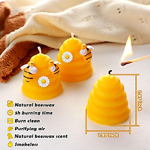 Amyhill 96 Pcs Beeswax Baby Shower Candles Set Includes 24 Pcs Beehive Votive Candles, 48 Pcs Little Resin Fake Bees, 24 Pcs White Daisy Flower Bee Themed Gift for Home Shower Party Favors Decor