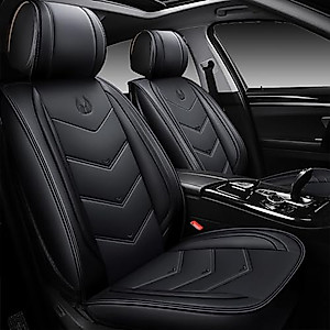 OASIS AUTO Z Car Seat Covers Accessories 2 Piece Front Premium PU Leather Cushion Protector Universal Fit for Most Cars SUV Pick-up Truck, Automotive Vehicle Auto Interior Décor (OS-003 Black)
