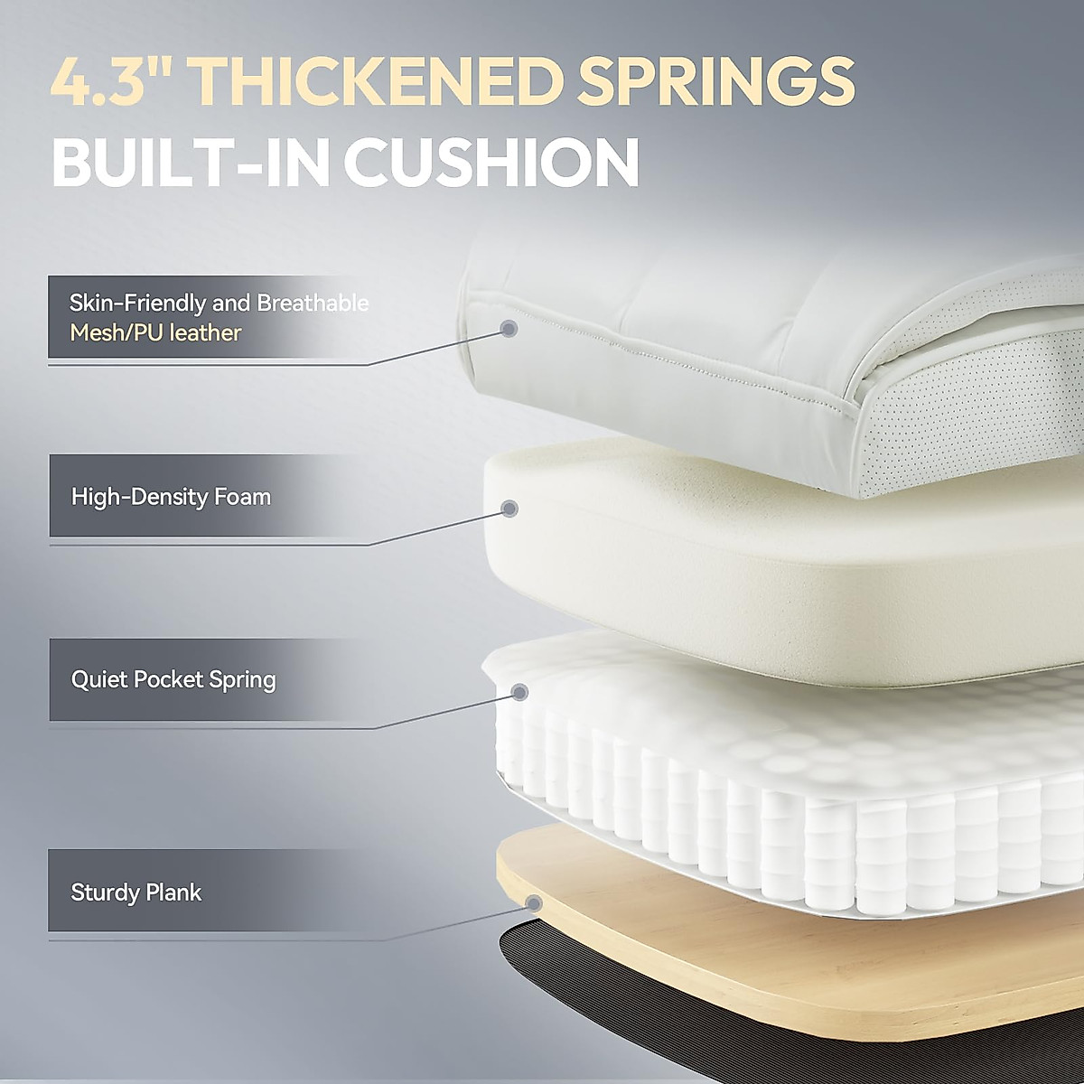 Dowinx Big and Tall Office Chair with Pocket Spring Cushion and Lumbar Support,High Back Computer Gaming Chair with Adjustable Armrests,Executive Desk Chair with Footrest,(PU Leather, White)