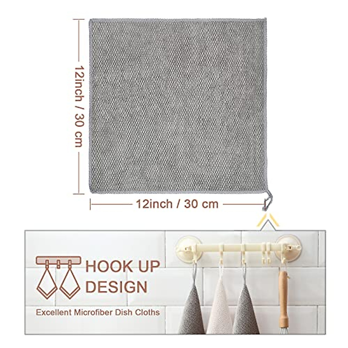 K&janet6am Dish Cloths for Washing Dishes, 6 Pack Kitchen Dish Cloths, Super Absorbent Microfiber Cleaning Cloth, Premium Waffle Dish Towels for Kitchen, 12x12 Inches 