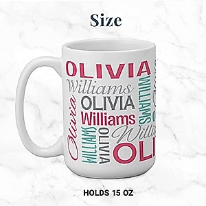 Let's Make Memories Personalized Your Name Signature Mug - Custom 15oz Coffee Mug - Pink/Teal