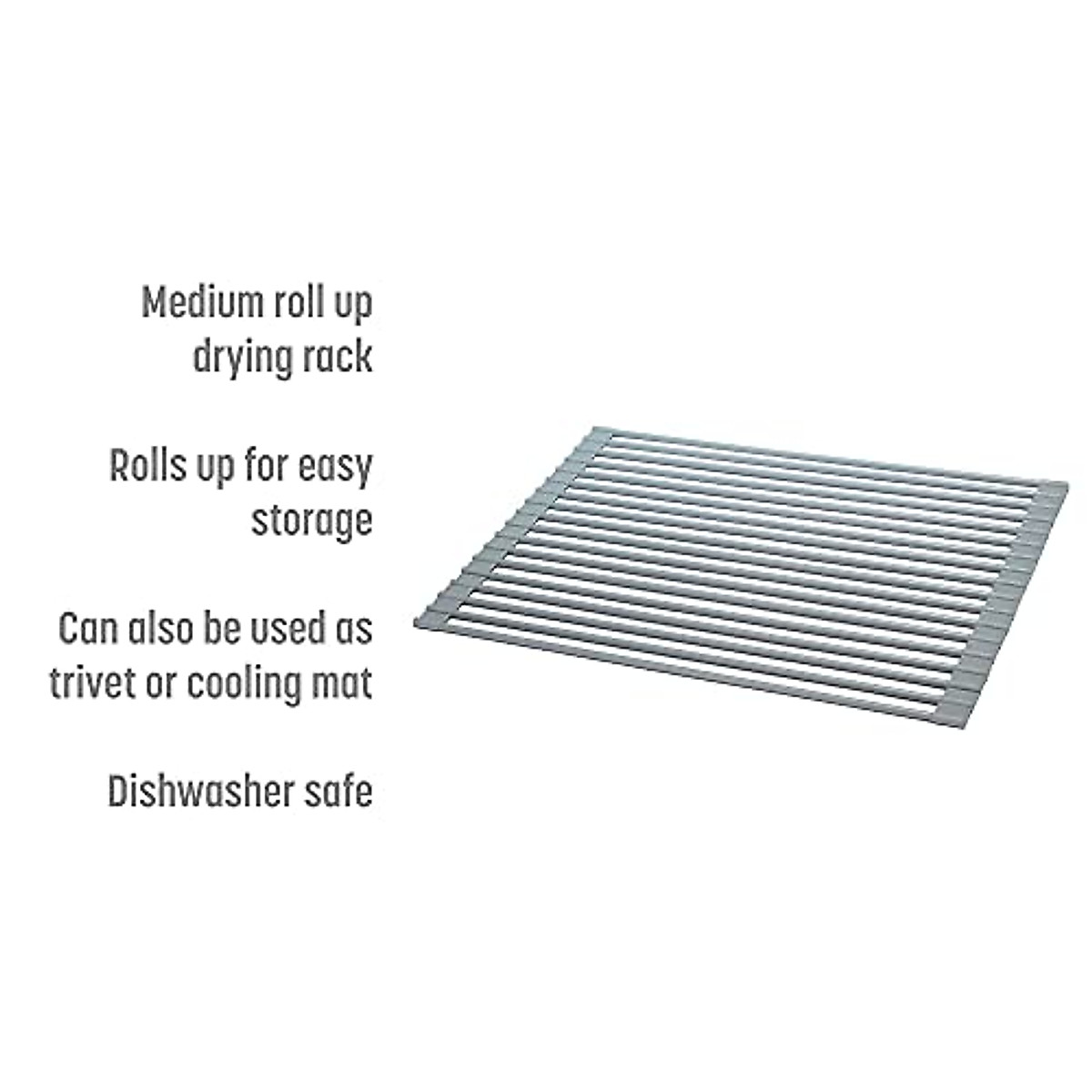 Goodful Roll Away Multipurpose Dish Drying Rack, Cooling Mat, Trivet, Easy Storage, Dishwasher Safe, Medium, Gray