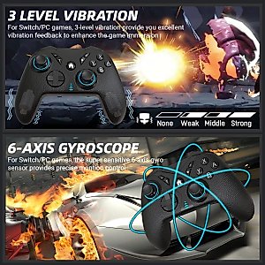 arVin Wireless Gaming Controller for iPhone/iOS/Android/PC/Steam/Switch Controllers Bluetooth Gamepad Joystick with 4 Back Button/Turbo/6-Axis Gyro/Dual Motors/RGB Light/Phone Holder/1200mAh Battery