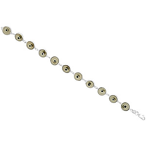 Sterling Silver Evil Eye Bracelet for Women 10 mm Glass Eyes Clear Smokey Quartz Color 7 inch