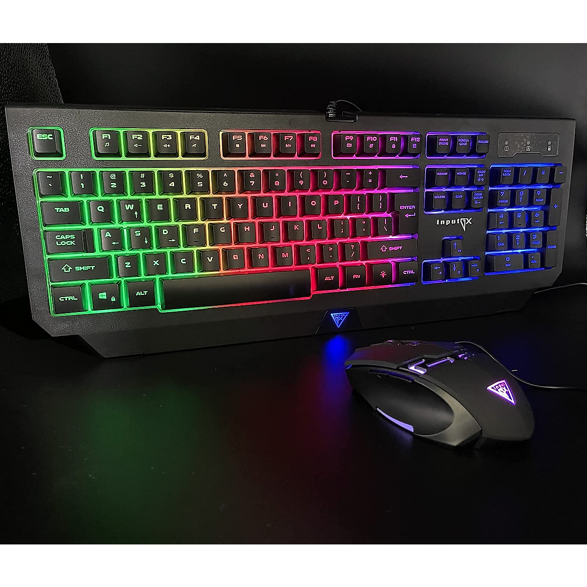 Gaming Keyboards Black Membrane Gaming Keyboard,104 Keys Laser US Layout * Metal Included,Keycaps and Space Backlight,Lighting with Rainbow Color