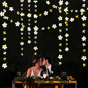 52Ft White and Gold Decorations Flower Garland White Iridescent Gold Metallic Paper Hanging Leaf Flower Streamer for Spring Engagement Wedding Birthday Bridal Shower Bachelorette Tea Party Supplies