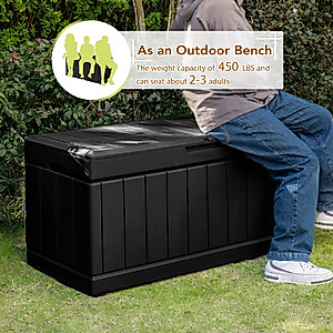 GUNJI 83 Gallon Storage Box Outdoor Waterproof Large Resin Deck Box Patio Storage Bench Lockable Storage Container for Outdoor Cushions, Garden Tools and Pool Supplies (Black)