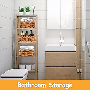 XLHOMO Bathroom Wicker Baskets Large for Shelves, Organizing, Waterproof Woven Storage with Handle for Toilet Shelf Baskets, Laundry Room, 3-Pack (Caramel, Large)