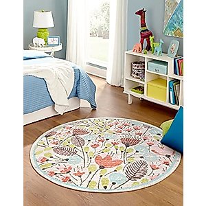 Unique Loom Whimsy Collection Area Rug (Round 5' 3" x 5' 3", Ivory/ Black)