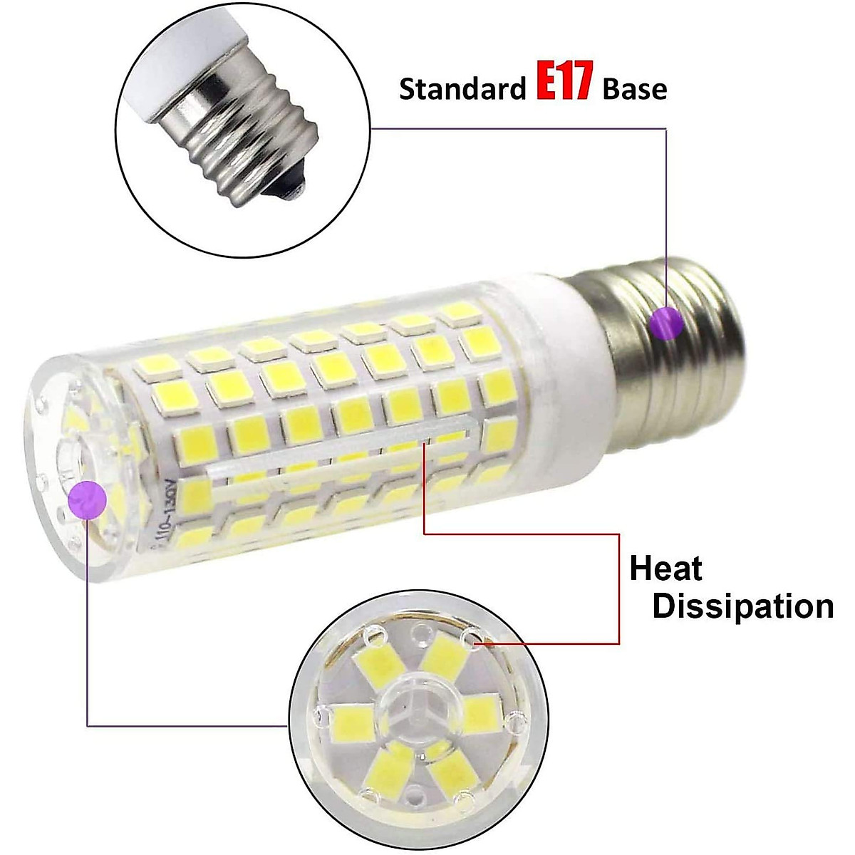 BonYei 8206232A Ceramic E17 LED Bulb for 7W Microwave Oven Appliance, 75W Halogen Bulb Equivalent, Daylight White 6000K, Pack of 2