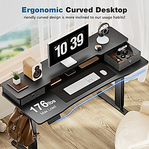 DUMOS Electric Sti to Standing Desk with Drawer,40 x 24 in Ergonomic Computer Table with Splicing Board, Wire Hole and Hook for Workstation for Home, Black & Shelf