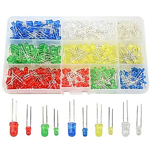 XINGYHENG 500Pcs 10 Values 5 Colors 3mm and 5mm Light Emitting Diodes Assorted Kit Electrical Components for Lighting Bulbs and Lamps(Red Yellow Blue Green White)