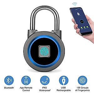 Fingerprint Padlock, Bluetooth Lock, Mobile APP, MEGAFEIS Smart Padlock with Keyless Biometric, Water Resistant, Suitable for Gym, Sports, Bike, School, Fence and Storage(Blue)