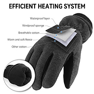OZERO Winter Gloves Insulated Work Cold Proof Deerskin Suede Leather Thermal Fleece for Men and Women Grey-Black Small
