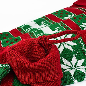 DearHouse 4 Pack Knit Christmas Stockings, 25 Inch Extra Long Stripe Snowflake Knit Knitted Xmas Rustic Personalized Large Stocking Decorations for Family Holiday Season Decor, Green