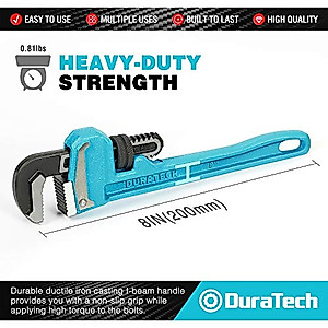 DURATECH 8-Inch Heavy Duty Pipe Wrench, Adjustable Plumbing Wrench, Malleable Cast Iron Handle, Exceed GGG standard