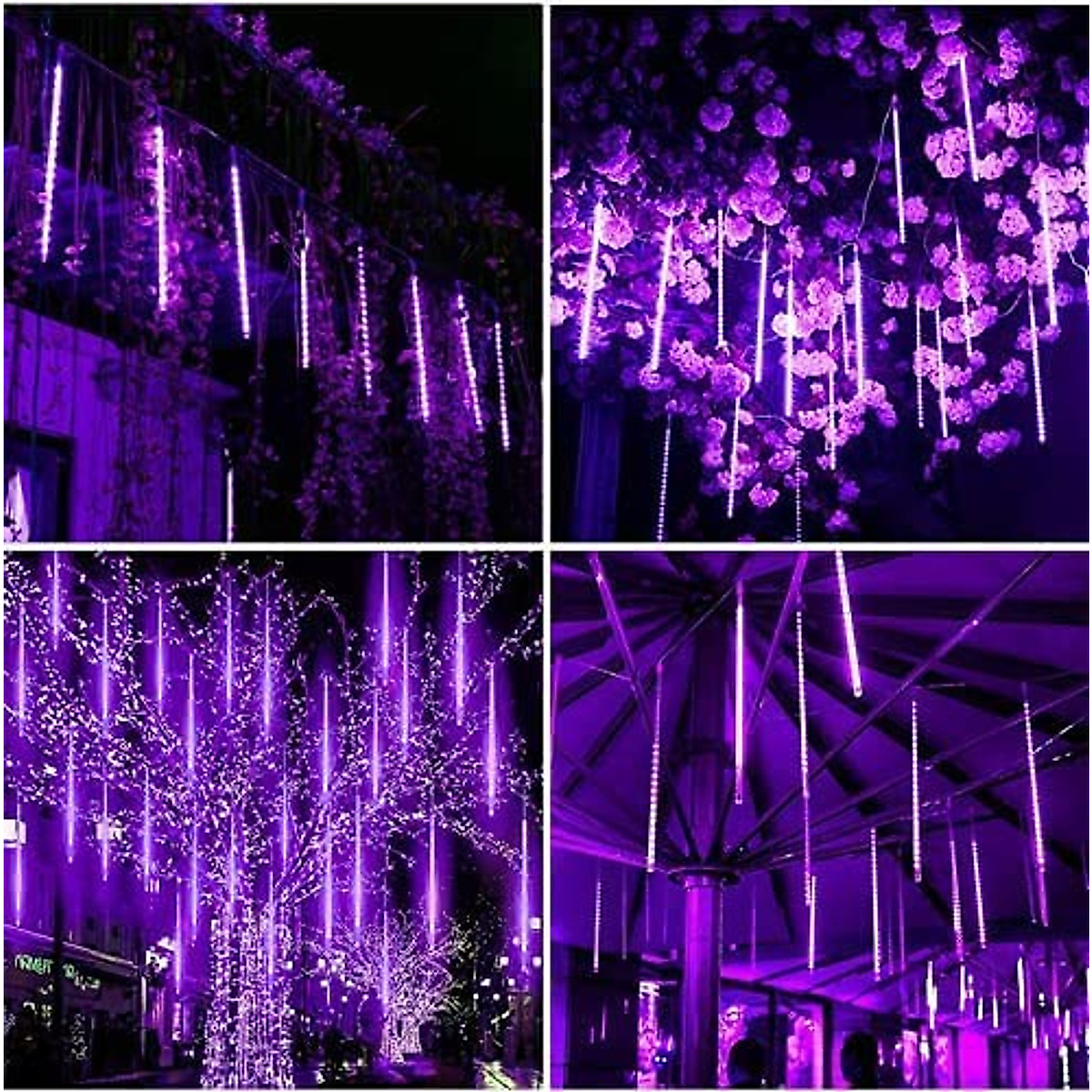WAKAKA 2 Pack Purple Solar Christmas Lights Outdoor Waterproof, Total 16 Tubes 288 LED Solar Meteor Shower Lights, Falling Rain Lights for Outside Tree Christmas Decorations