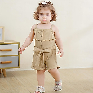 Tepuce 2T Girls Clothes Toddler Baby Strap Sleeveless One Piece Halter Romper Casual Summer Jumpsuit, Apricot Suspender Dress 2-3T/100cm