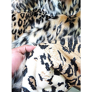 Faux Fake Fur Leopard Cheetah Animal Long Pile Fabric Sold by The Yard DIY Coats Costumes Scarfs Rugs Accessories Fashion (Snow Leopard Brown)