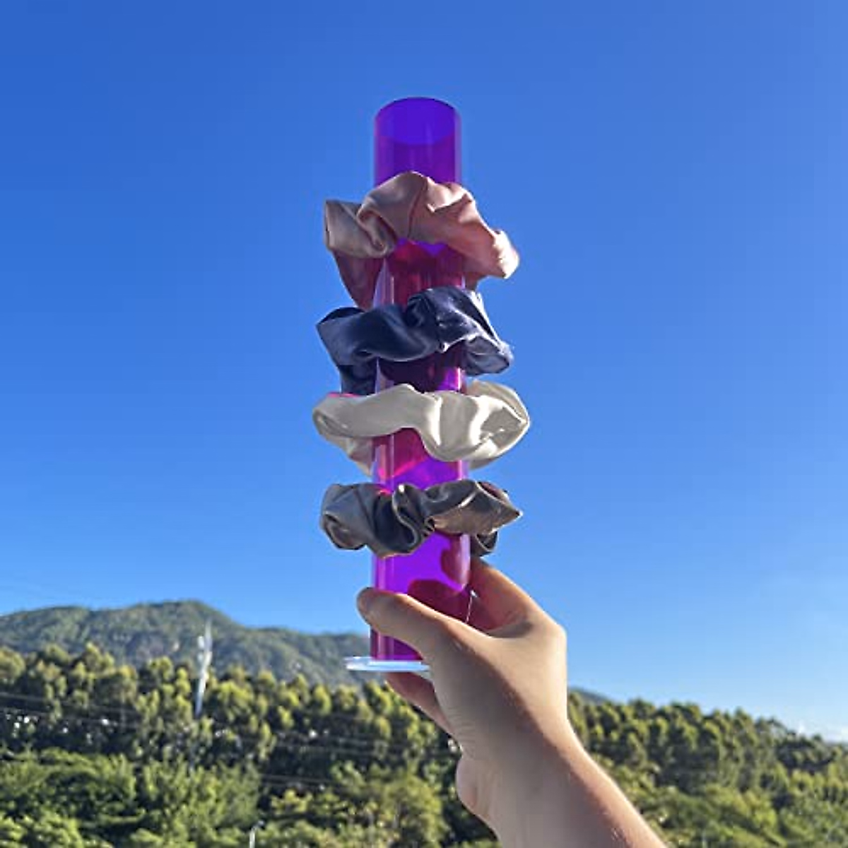 Scrunchie Holder Organizer - Hair Tie Holder Organizer - Acrylic Scrunchie Holder - 11.8 Inch Neon Pink,Jewelry Display Organizers,Bracelets Storage