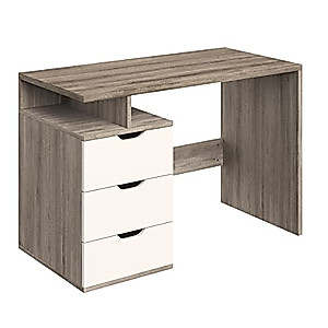 Lavish Home Computer Desk - Contemporary Desk with Attached 3-Drawer File Cabinet - for Home Office, Bedroom, Computer, or Craft Table (White)