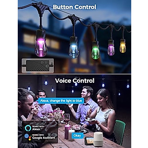 XMCOSY+ Patio Lights, 49Ft Smart Outdoor String Lights RGBW, 15 LED Bulbs, APP & WiFi Control, Compatible with Alexa, IP65 Waterproof String Lights for Outside, Color Changing Outdoor Patio Lights
