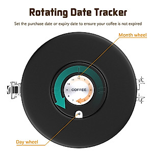 Miscedence 35OZ Coffee Canister for ground coffee with Date Tracker,One Way Co2 Valve 304 Stainless Steel Kitchen Food Airtight storage container for Coffee Beans or Grounds, Sugar (35oz Black-New)