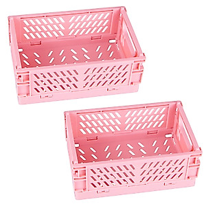 Tixill 2-Pack Mini Foldable Plastic Baskets for Organizing and Storage, Collapsible Storage Crate for Home Kitchen Bedroom Bathroom Office (5.9x3.8x2.2, Pink)