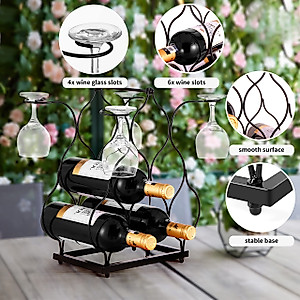 Torfican Countertop Wine Rack Metal,Hold 6 Bottles and 4 Glasses Wine Holder Stand,3-Tier Small Tabletop Wine Rack,Wine Organizer for Cabinet,Pantry