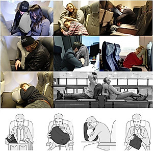 Inflatable Travel Pillow, Airplane Neck Pillow for Sleeping, Supports Head and Chin for Airplanes,Trains,Cars and Office Napping with 3D Eye Mask and Earplugs and Portable Drawstring Bag