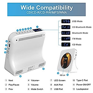 Desktop Vertical CD Player with Speakers HiFi, Portable CD Players for Home, Kpop CD Player Bluetooth, IR Remote Control, LED Screen, FM Radio, U Disk, AUX Port, Compatible Formats, Wired, White, Gift