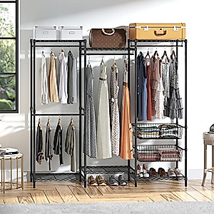 VIPEK V10S Wire Garment Rack Heavy Duty Clothes Rack Freestanding Closet Wardrobe Metal Clothing Rack with Sliding Baskets, 68.5" L x 17.6" W x 70.75" H, Max Load 800 LBS, Medium Size (Black)