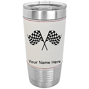 LaserGram 20oz Vacuum Insulated Tumbler Mug, Racing Flags, Personalized Engraving Included (Faux Leather, Baseball Style)