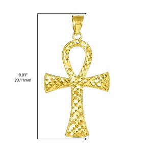 14k Yellow Gold Diamond Plate Milgrain Egyptian Ankh Cross Pendant