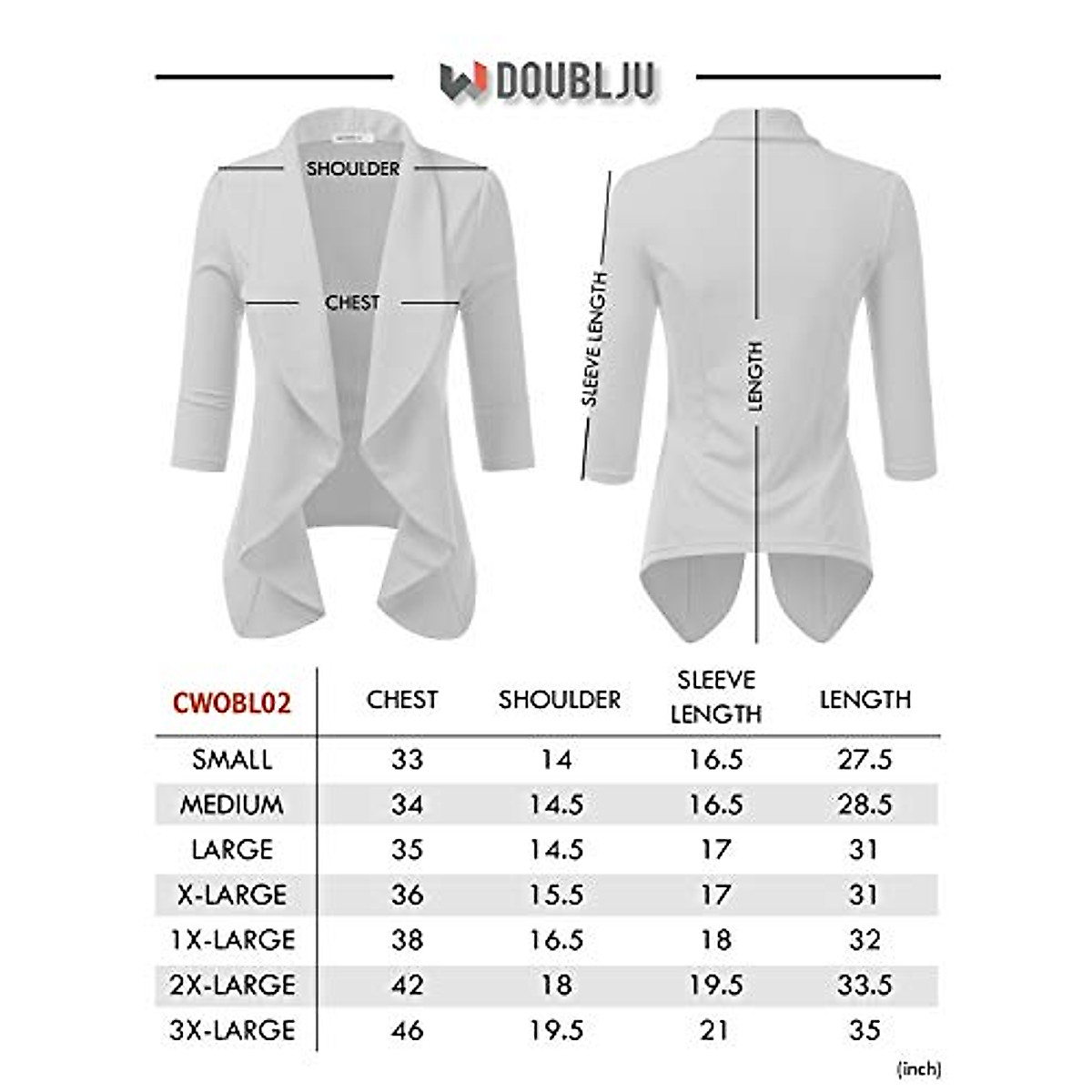 DOUBLJU Womens Lightweight Thin 3/4 Sleeve Open Front Blazer Jacket with Plus Size Black