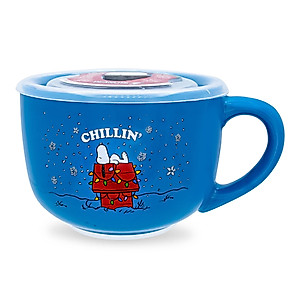 Silver Buffalo Peanuts Snoopy Chillin Ceramic Soup Mug With Vented Lid | Holds 24 Ounces