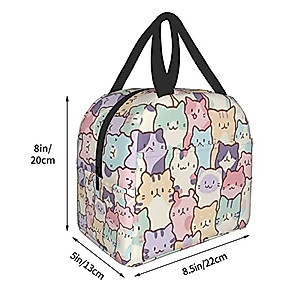 Giwawa Cartoon Cats Lunch Bag Colorful Animal Portable Insulated Lunchbox Reusable Cooler Tote Bag for School Office Work Picnic Beach